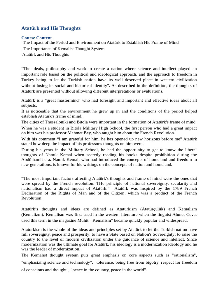 Ataturk and His Intellectual Life | PDF | Mustafa Kemal Atatürk ...
