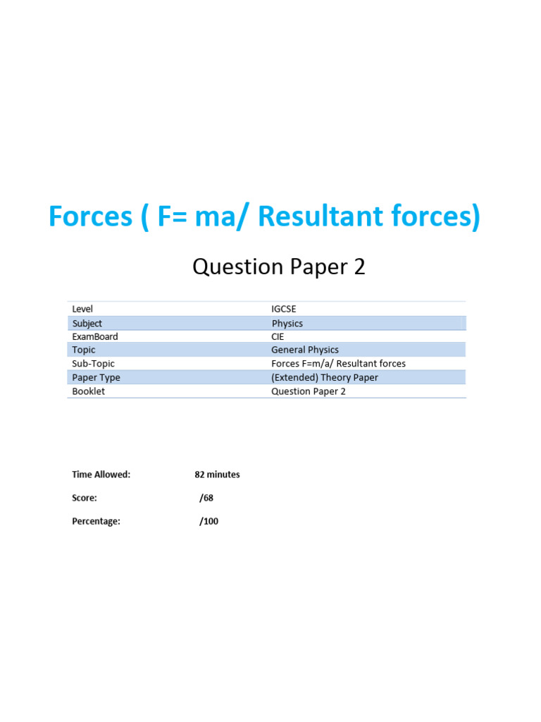 Resultant Forces in IGCSE Physics Exam | PDF | Force | Euclidean Vector