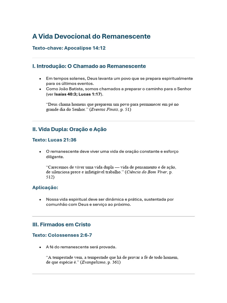 Vida Devocional do Remanescente | PDF | Oração | Crença e doutrina ...