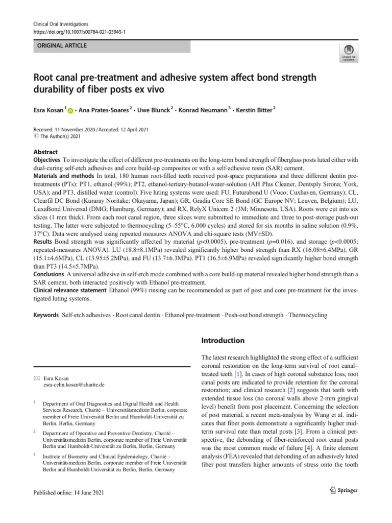 Root Canal Pre-Treatment and Adhesive System Affect Bond Strength ...