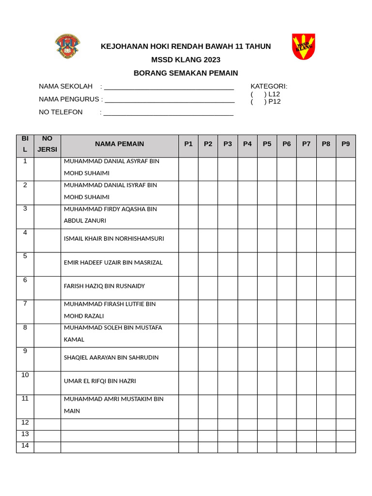 Borang Semakan Pemain | PDF