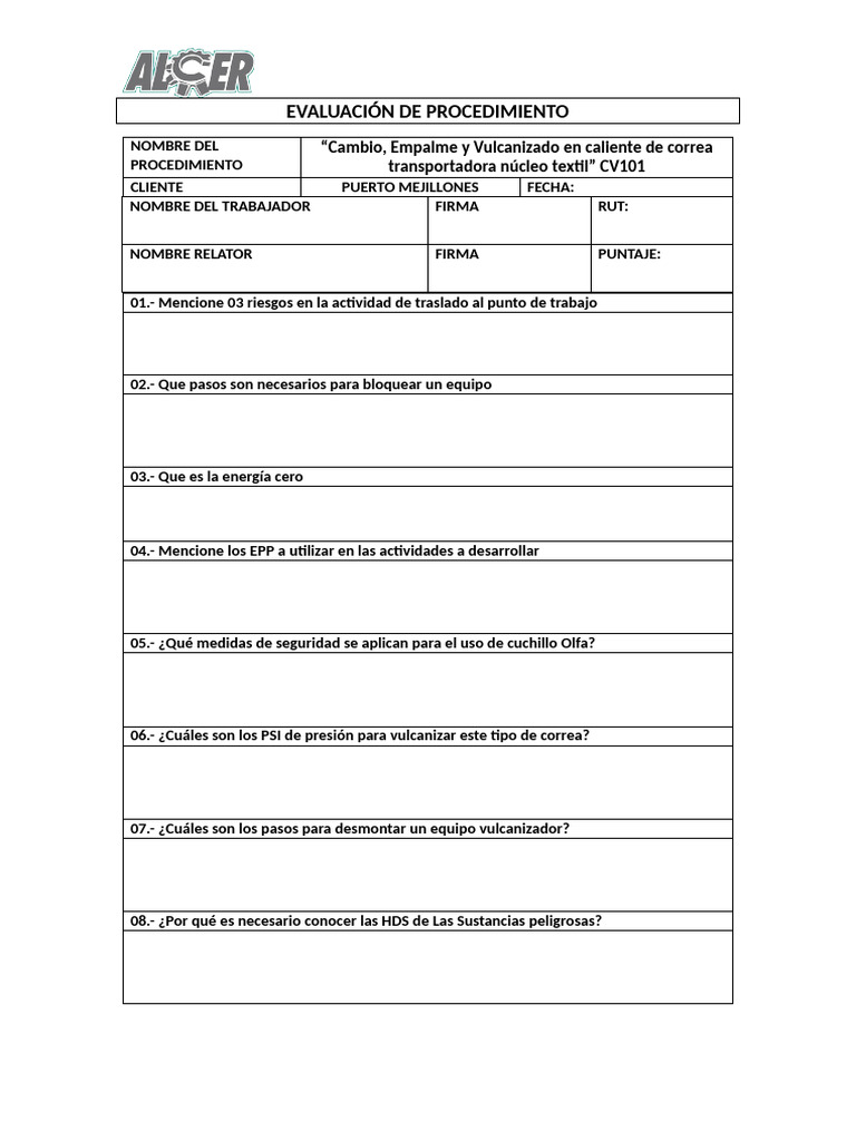 Evaluación de Procedimiento CV101 en Vulcanizado | PDF