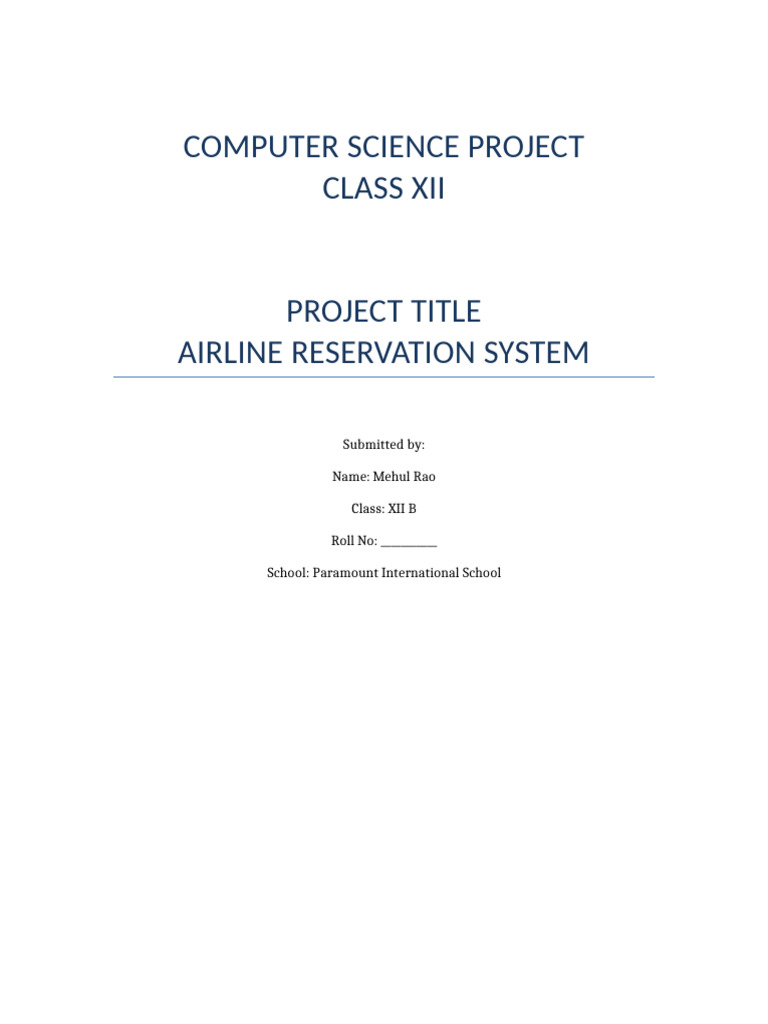 Airline Reservation System Project Report | PDF | Databases | My Sql
