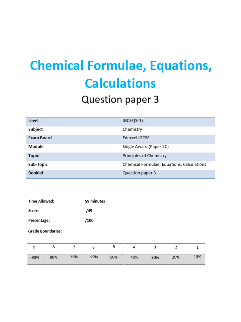 5.1 Chemical Formulae, Equations, Calculations (2C) QP | PDF | Sodium ...