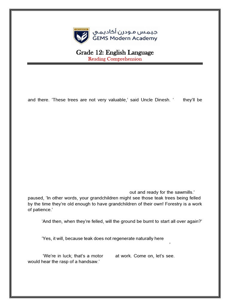 1.1.2. GR 12 Reading Comprehension Questions | PDF | Trees | Forestry