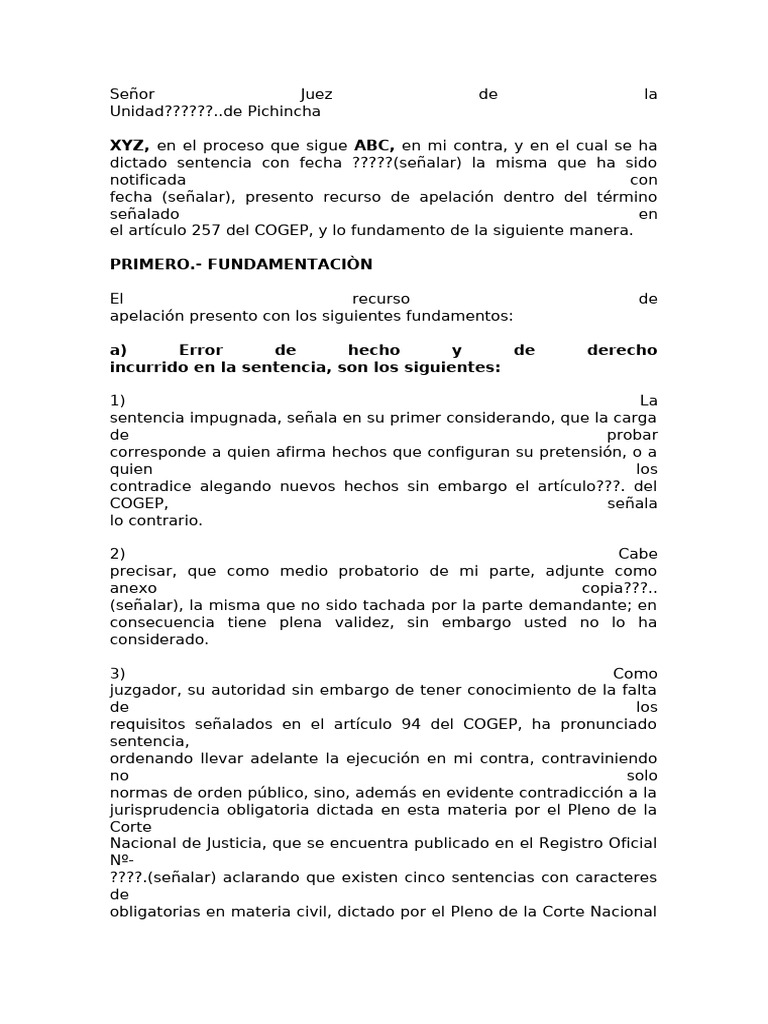 Recurso de Apelacion Cogep | PDF | Apelación | Caso de ley
