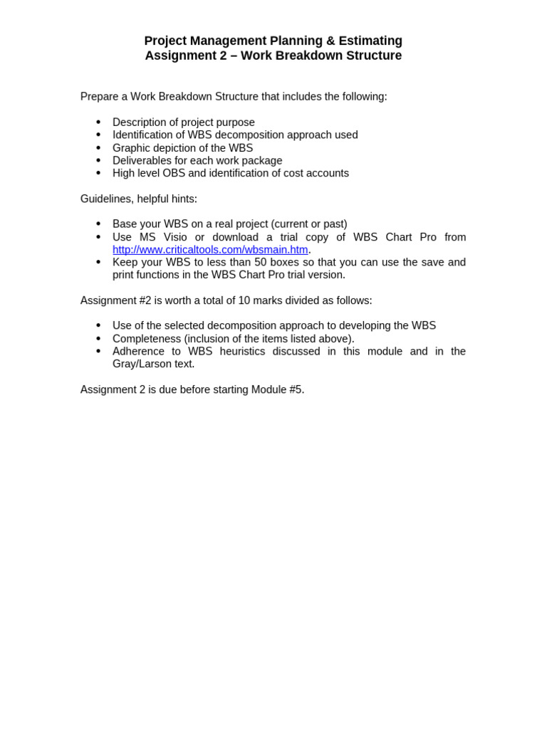 Assignment 2 Work Breakdown Structure | PDF