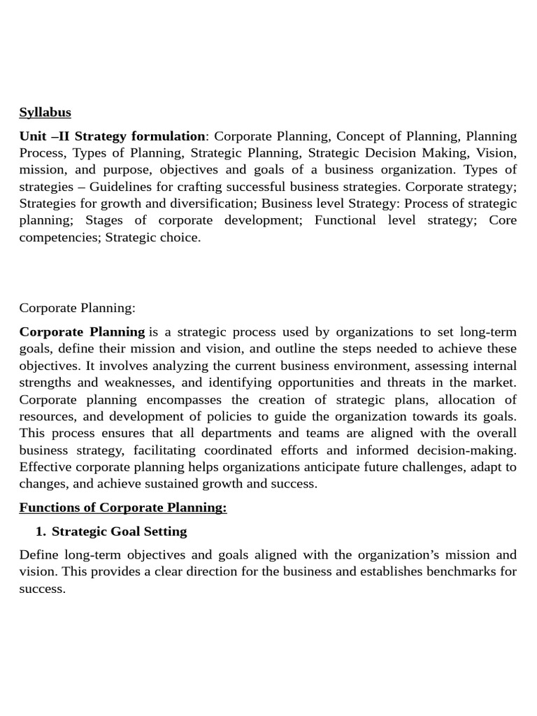 UNIT - 2 Strategy Formulation | PDF | Strategic Management | Strategic ...