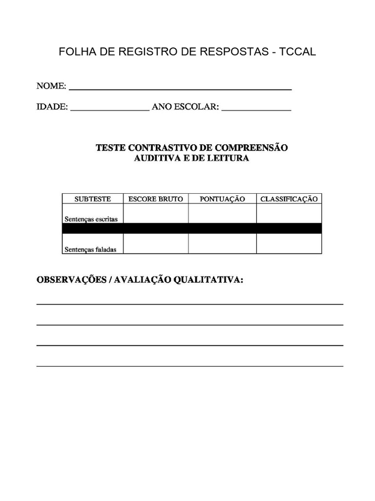 Folha de Registro de Respostas - Tccal | PDF