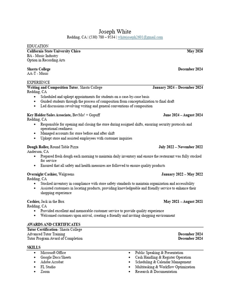 Joseph White Resume Redding | PDF