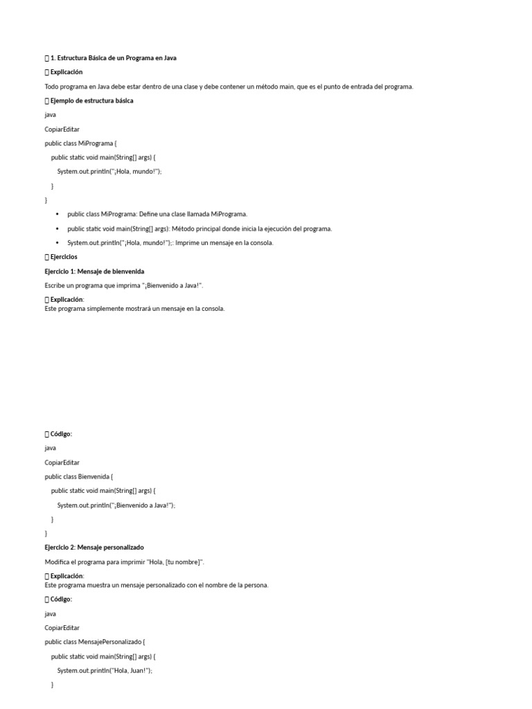 Estructura Básica de Un Programa en Java | PDF | Java (lenguaje de programación) | Tipo de datos
