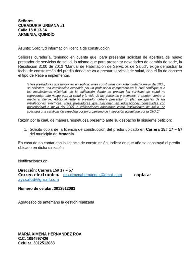 11.carta Curaduria 1 (Licencia de Construcciã - N) | PDF