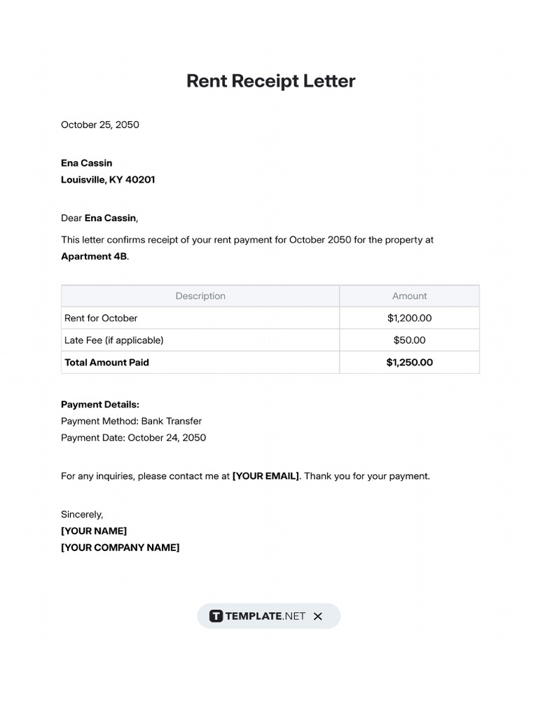 Rent Receipt Letter Template | PDF