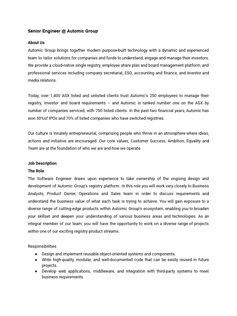 Senior Engineer at Automic Group | PDF | Object Oriented Programming ...