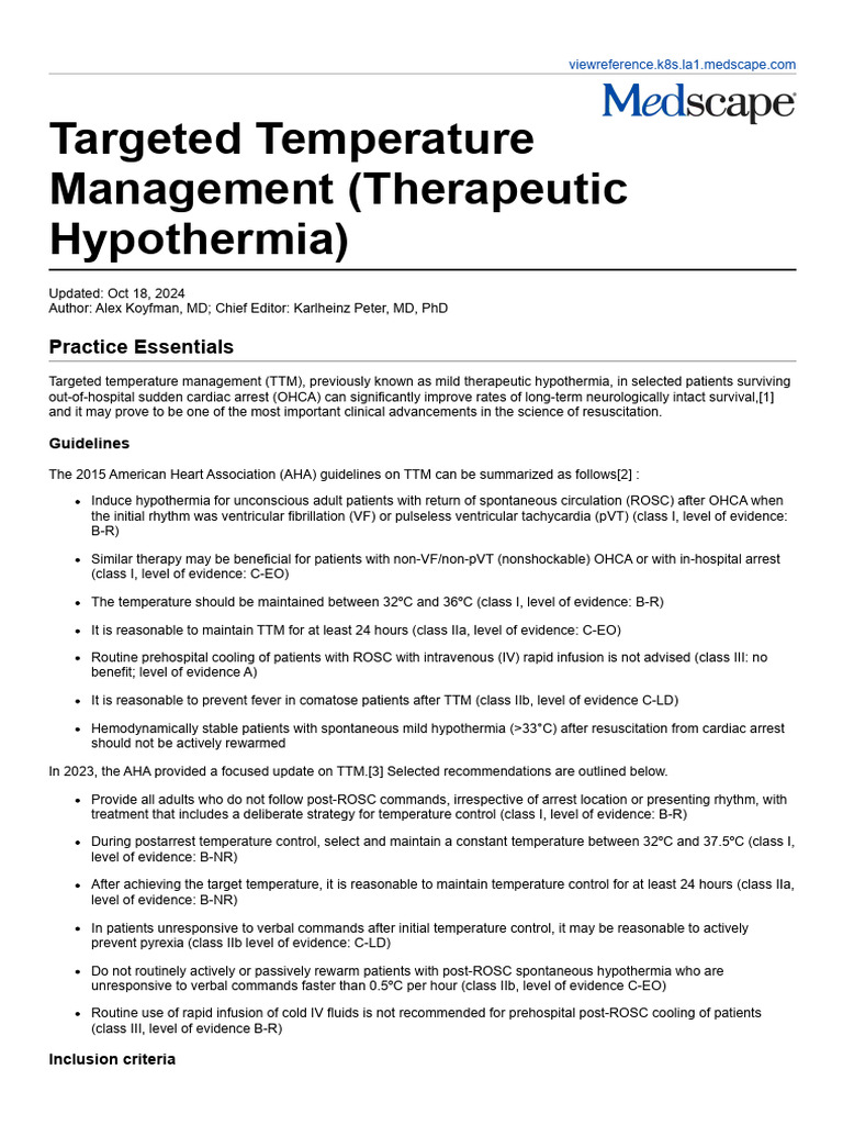 Targeted TemperatureManagement | PDF | Traumatic Brain Injury | Hypothermia
