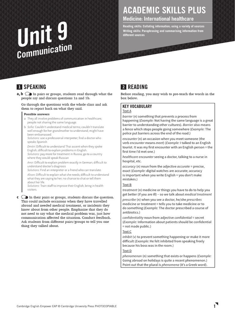 B2 Unit 9 Academic Skills Plus Teacher's Notes | PDF | English Language ...