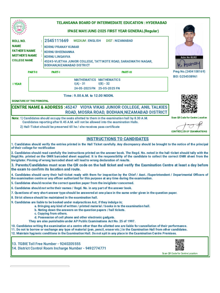 First Year Hall Ticket Download | PDF
