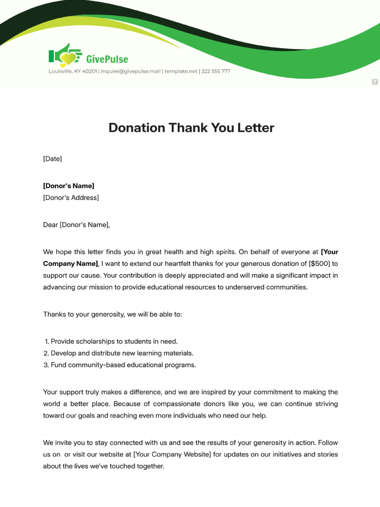 Donation Thank You Letter Template | PDF