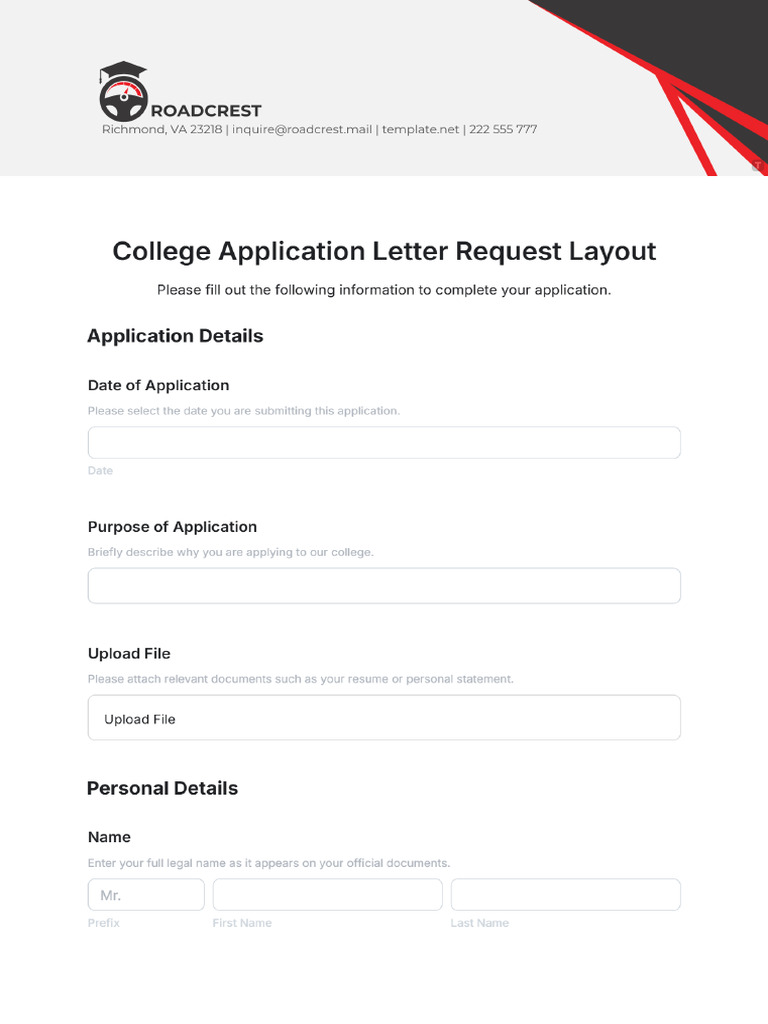 College Application Letter Request Layout Template | PDF