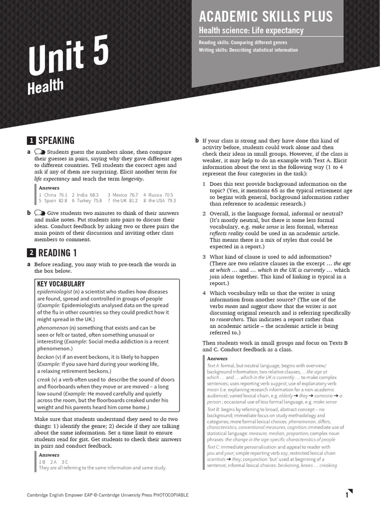 B2 Unit 5 Academic Skills Plus Teacher's Notes | PDF | Information ...