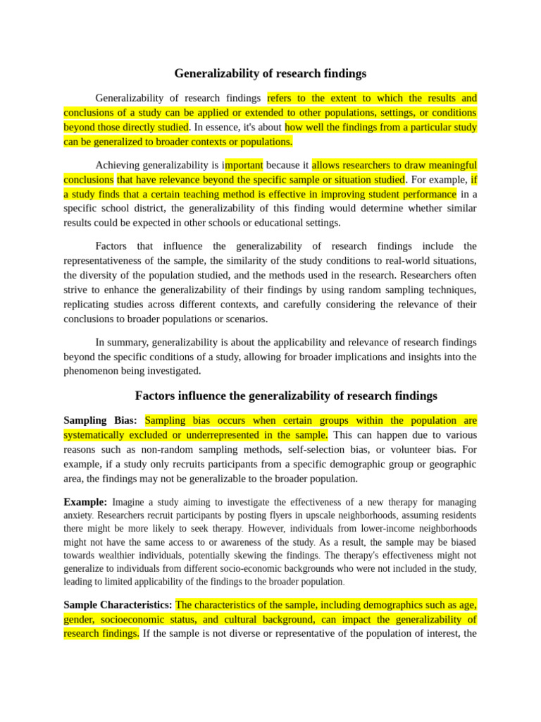 Generalizability of Research Findings | PDF | Validity (Statistics ...