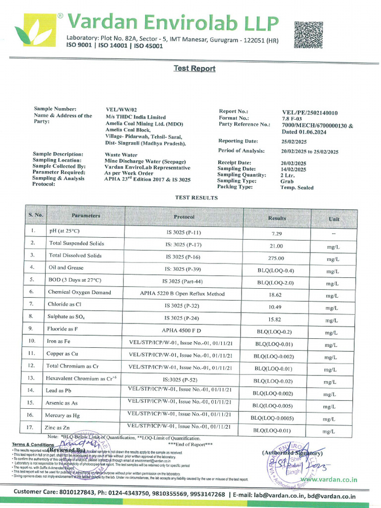 Mine Discharge Water (Seepage) | PDF