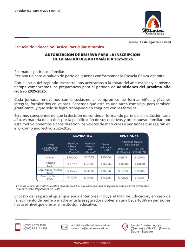 Circular - Reserva de Matrã - Cula 2025 - 2026-Altamira | PDF