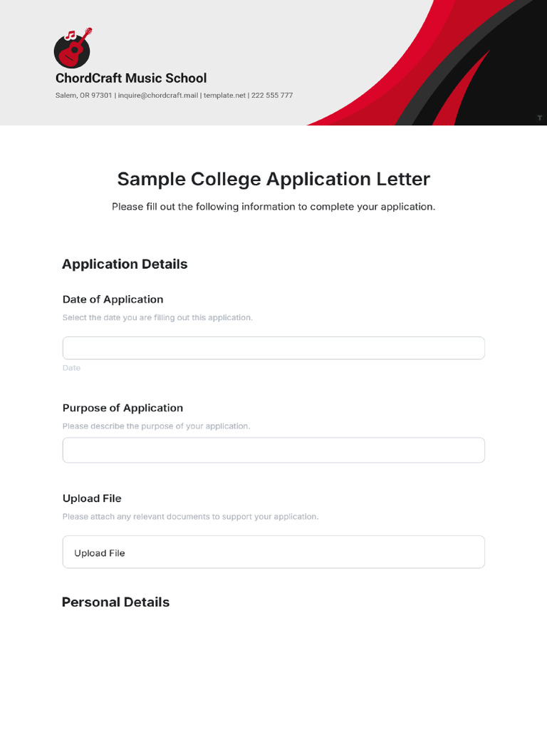 Sample College Application Letter Template | PDF