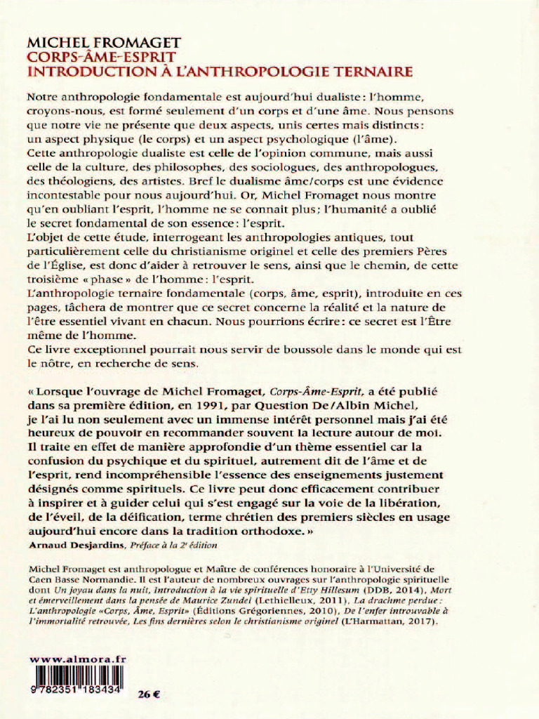 Michel Fromaget Corps Ame Esprit Introduction A Lanthropologie Ternaire ...