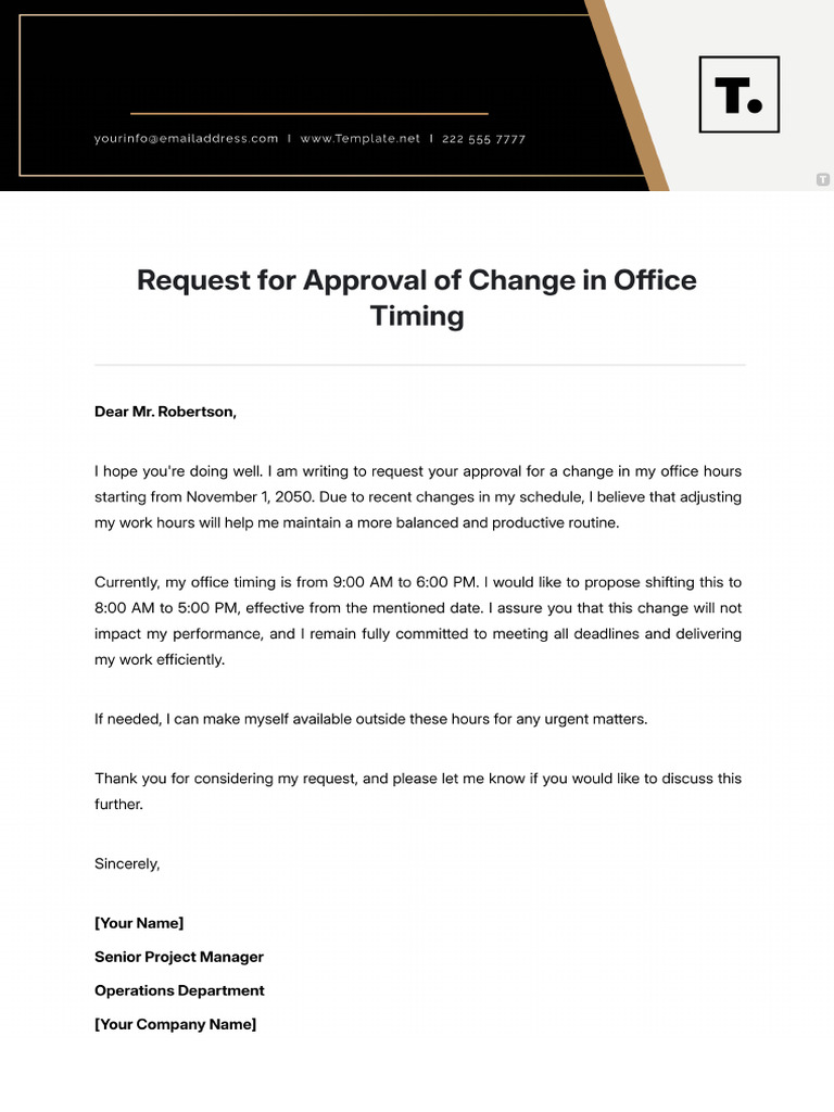 Request For Approval of Change in Office Timing Template | PDF