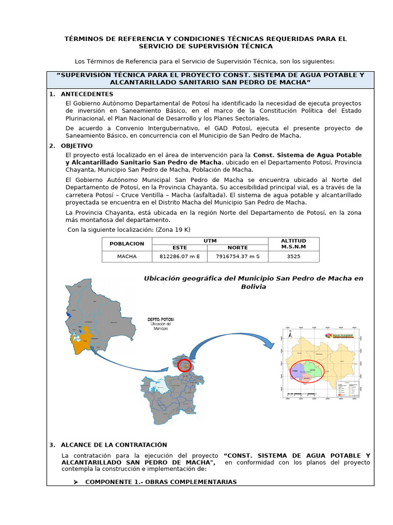 Term Ref Superv Macha | PDF | Contratista general | Alcantarillado
