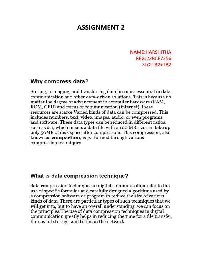 22bce7256 Assignment 2 | PDF | Data Compression | Computer Data Storage