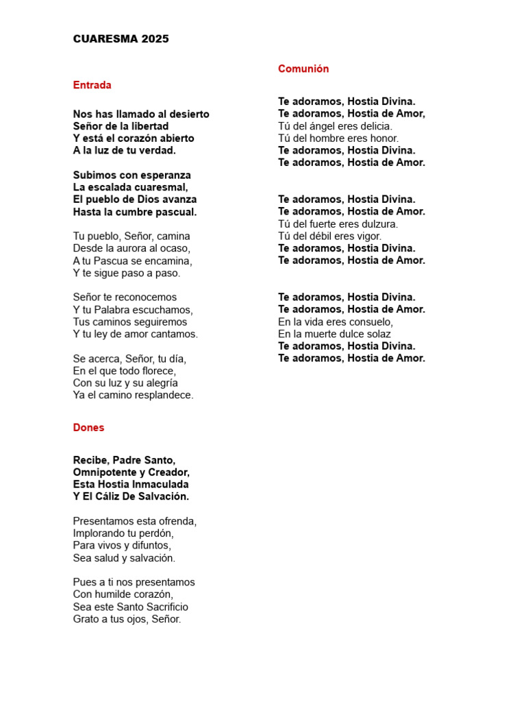 Cantos Cuaresma Adoracoro | PDF