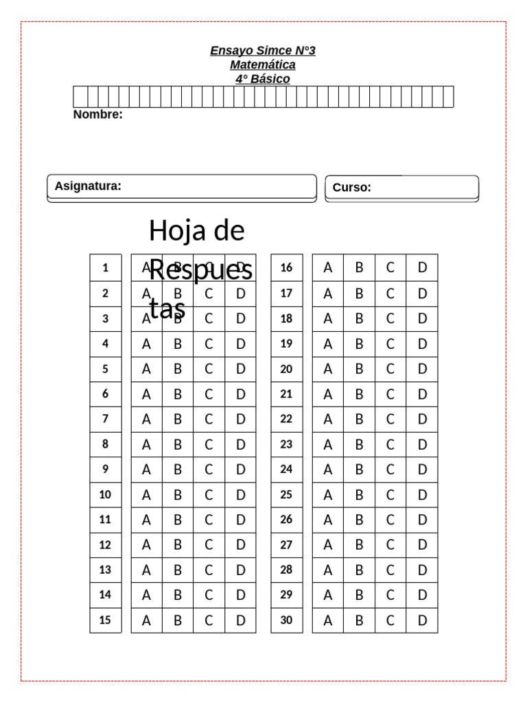 Ensayo Simce - Hoja de Respuesta N°3 | PDF