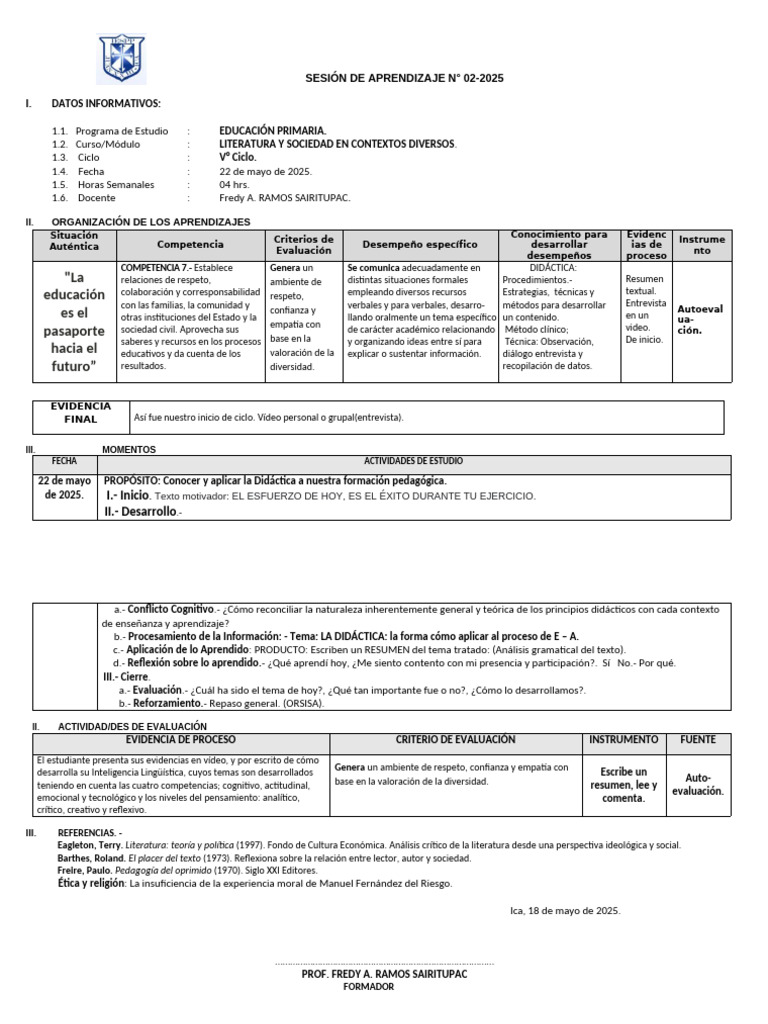 A. - Sesión. Educ. Primaria. V° Ciclo. | PDF | Aprendizaje | Cognición