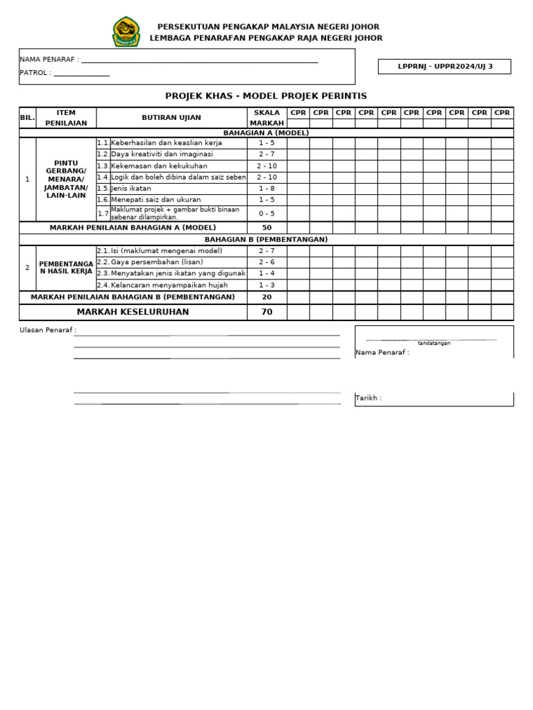 UJIAN 3 - PROJEK KHAS (MODEL PROJEK PERINTIS) | PDF