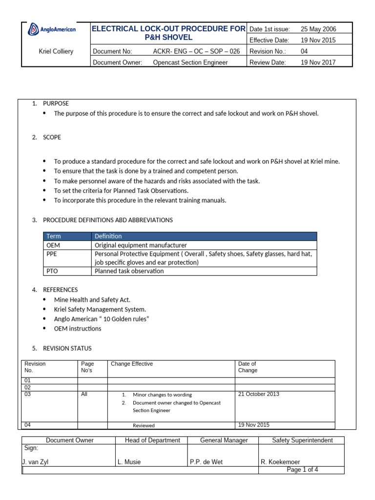 ACKR-EnG-OC-SOP - 026 - Electrical Lockout Procedure For PH | PDF ...
