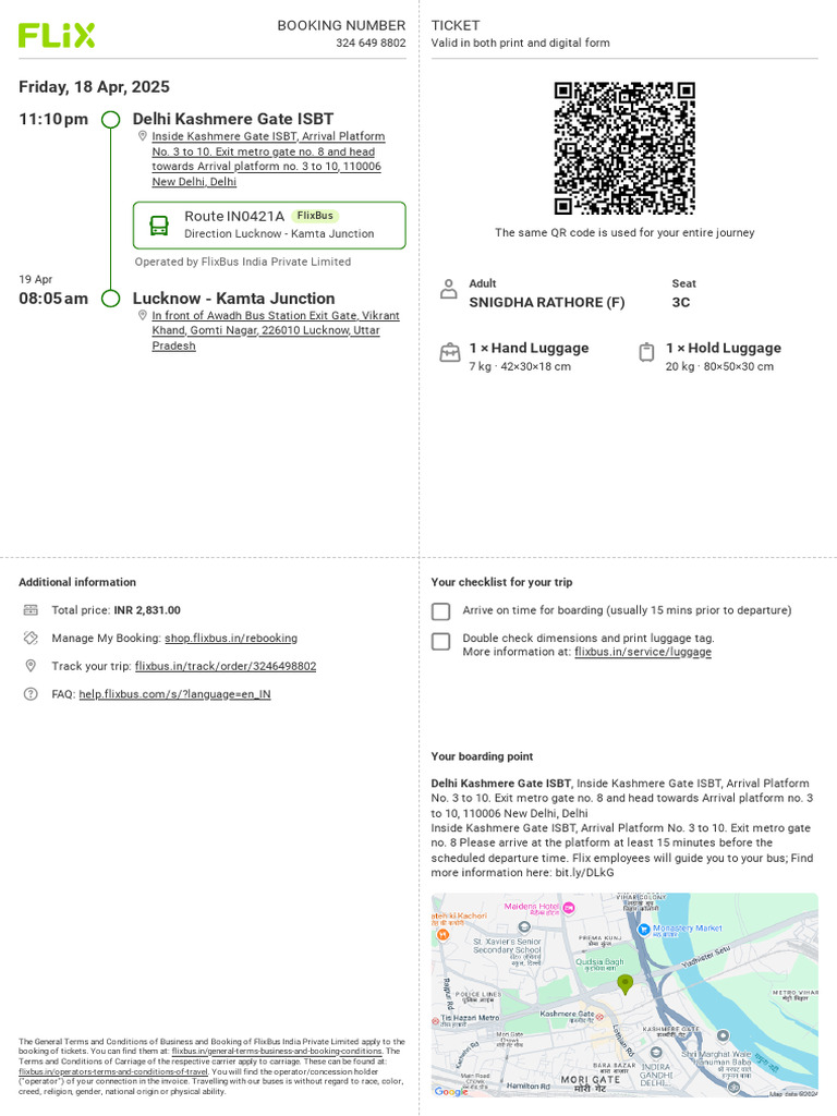 Ticket Delhi Lucknow 3246498802 - 250418 - 002400 | PDF | Public ...