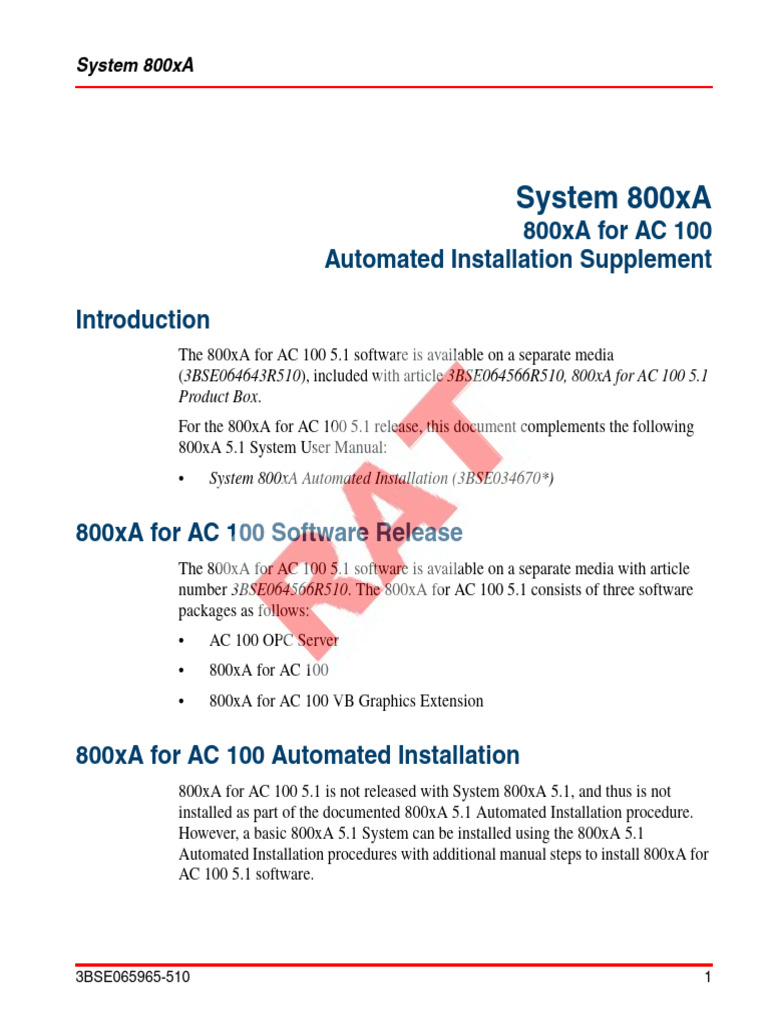 3BSE065965-510 - en - System - 800xa - For - AC100 - 5.1 - Installation - Instruction | PDF ...