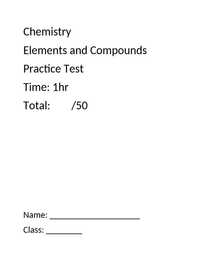 Elements and Compounds Practice Test | PDF