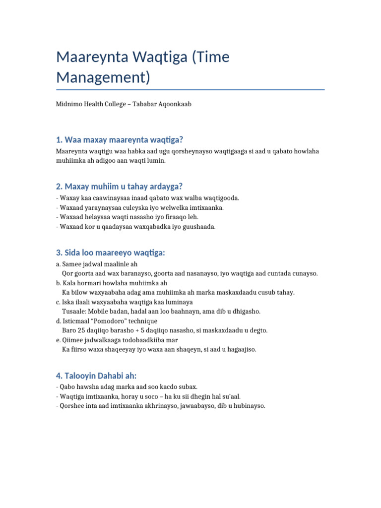 Maareynta_Waqtiga_Midnimo | PDF