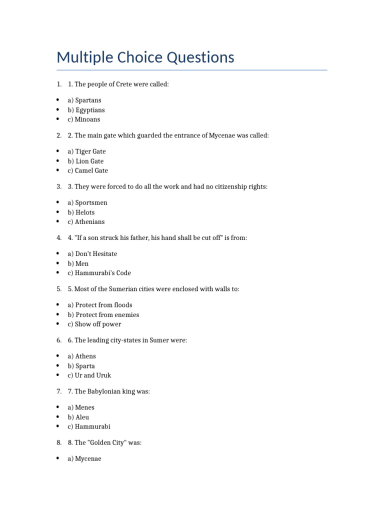 Ancient Civilizations Quiz Questions | PDF