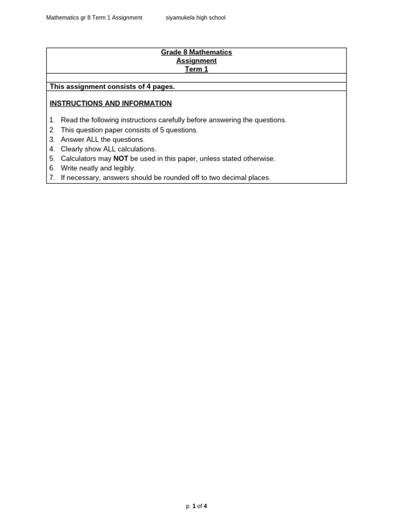 GR 8 Assignment Term 1 2020 | PDF | Numbers | Prime Number