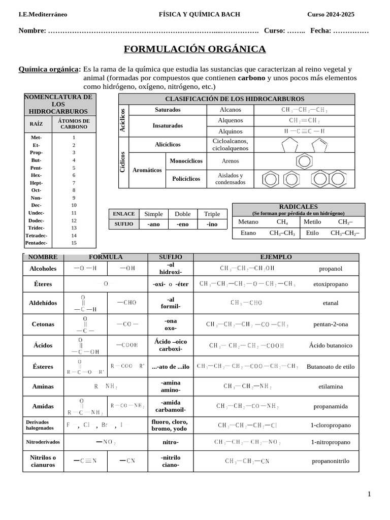 Formulación Orgánica BACH 2024 | PDF | Éter | Cetona