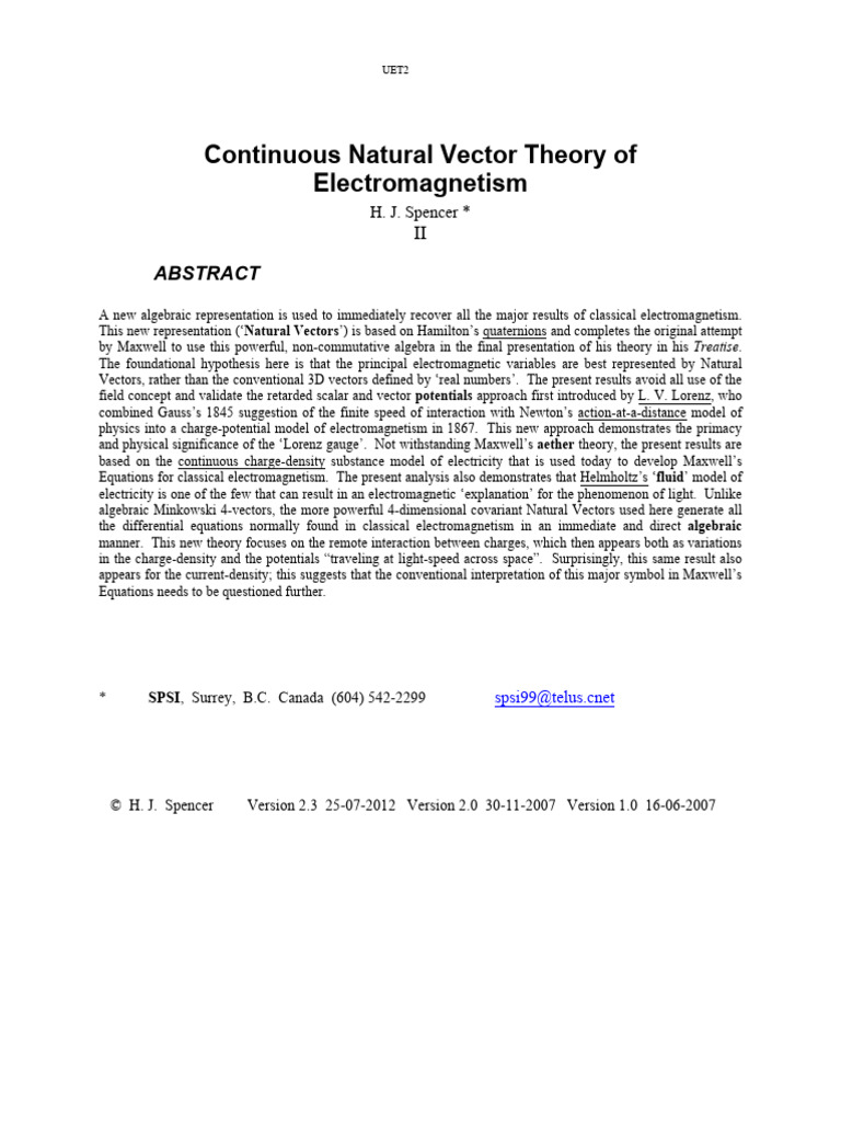 Continuous Natural Vector Theory of Electromagnetism | PDF | Electromagnetism | James Clerk Maxwell