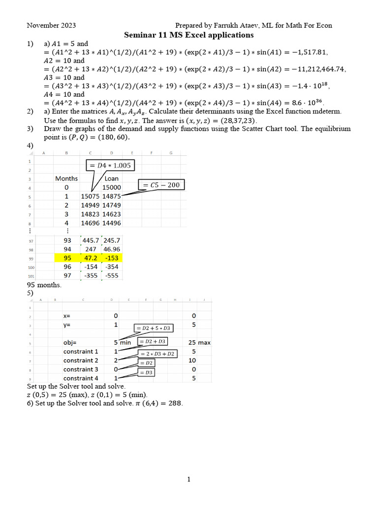 Excel Applications for Math in Economics | PDF