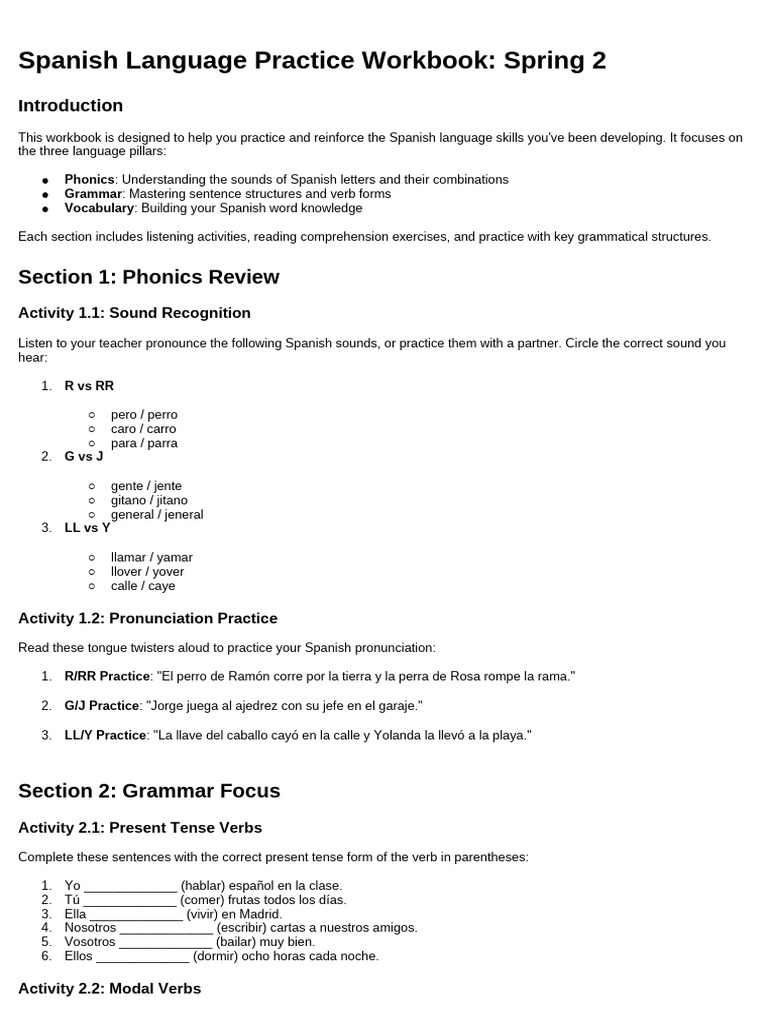 Spanish Language Practice Workbook - Spring 2 | PDF | Cocina | Alimentos