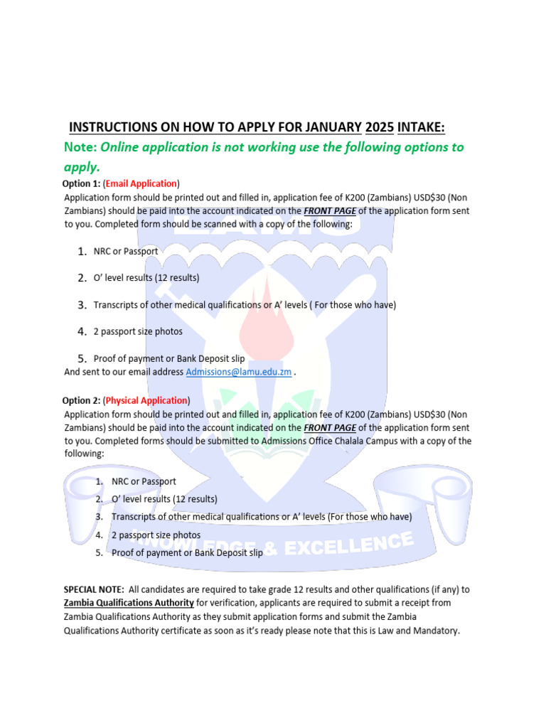 Instructions On How To Apply July 2025 Intake . | PDF
