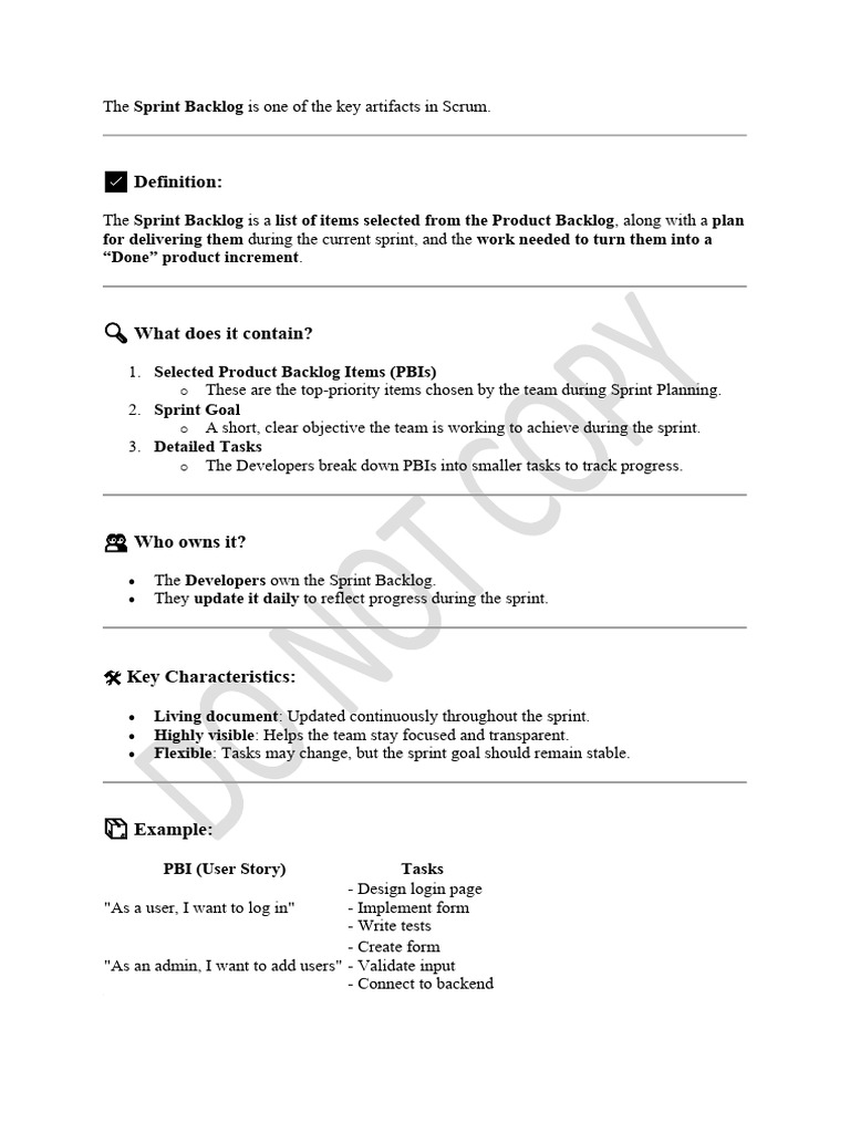 The Sprint Backlog Is One of The Key Artifacts in Scrum | PDF
