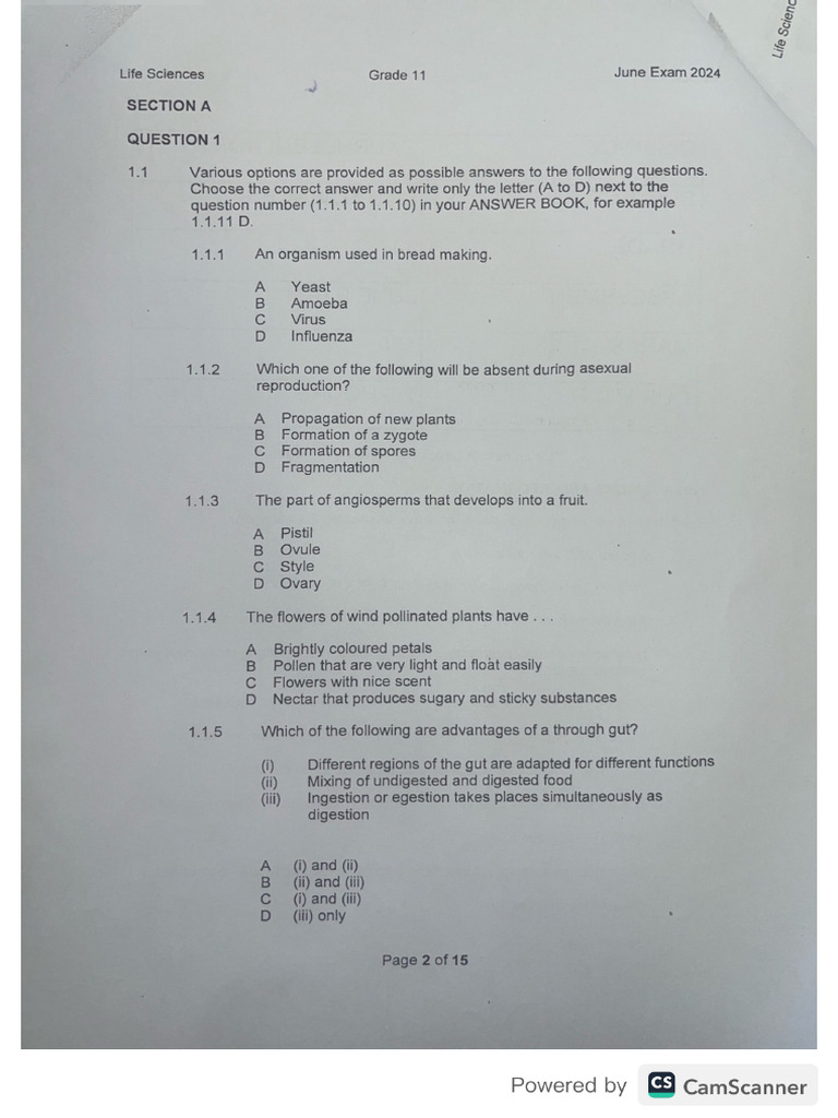 Grade 11 Life Science June Exam 2024 | PDF